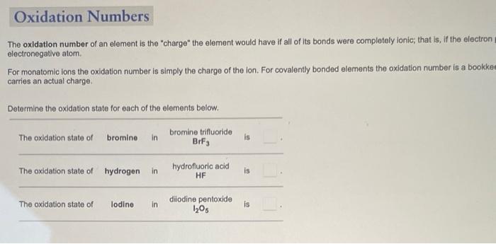 Solved The oxidation number of an element is the "charge" | Chegg.com