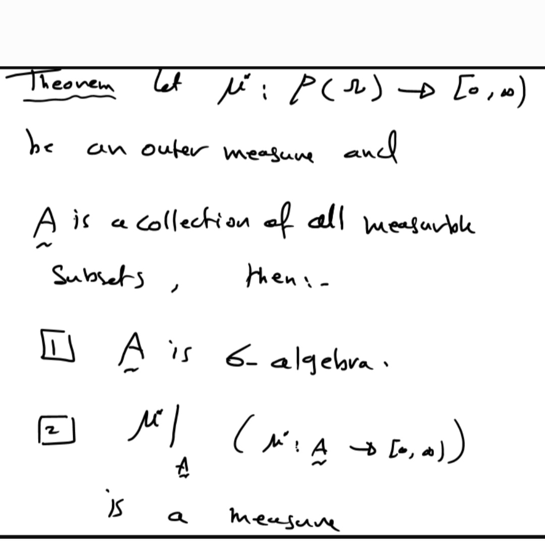Solved Theovem let μ';P(Ω)→[0,∞) ﻿be an outer measure andA | Chegg.com