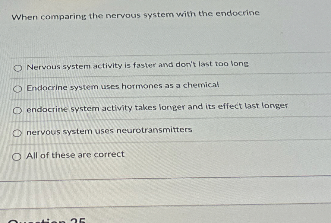 Solved When comparing the nervous system with the | Chegg.com