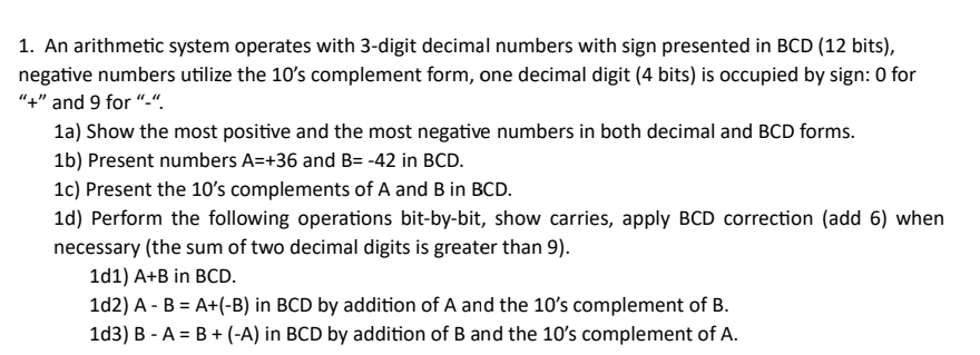 Solved 1. An arithmetic system operates with 3-digit decimal | Chegg.com