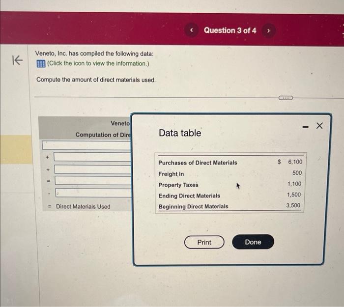 Solved Veneto, Inc. has compiled the following data: E:F | Chegg.com
