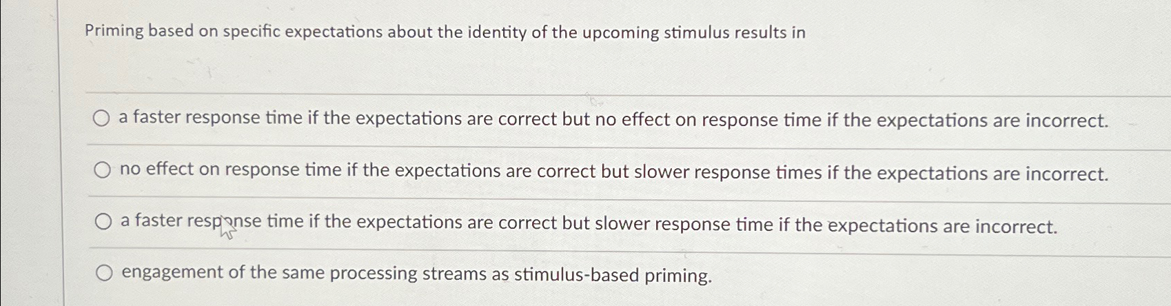 Solved Priming based on specific expectations about the | Chegg.com