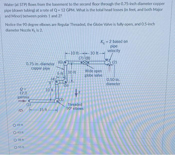 Solved Water (at STP) flows from the basement to the second | Chegg.com