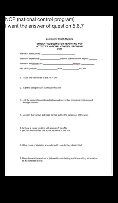 NCP (national control program) I want the answer of | Chegg.com