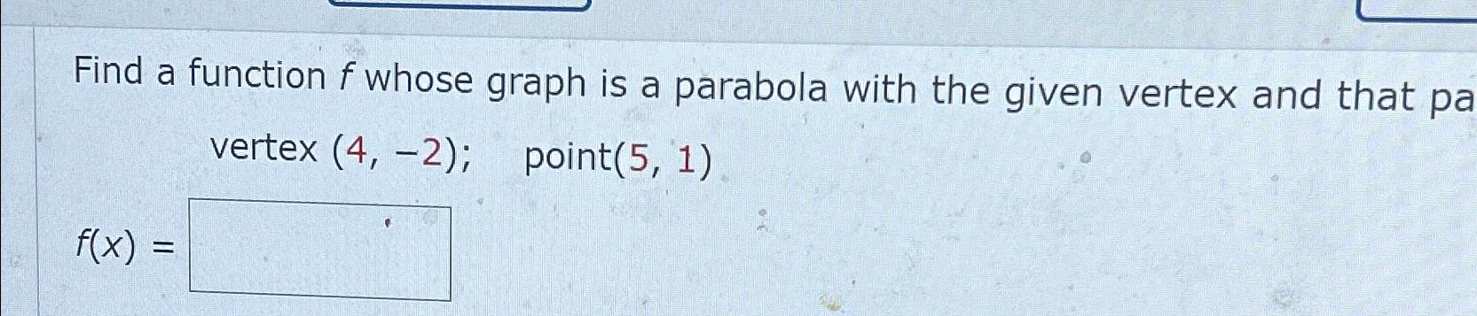 Solved Find a function f ﻿whose graph is a parabola with the | Chegg.com