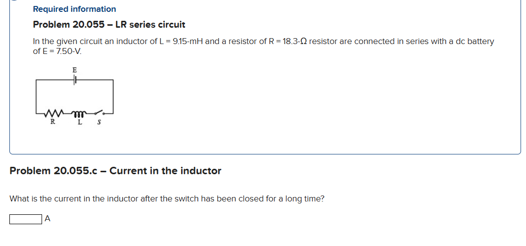 Solved Problem 20.055.c - ﻿Current in the inductor What is | Chegg.com