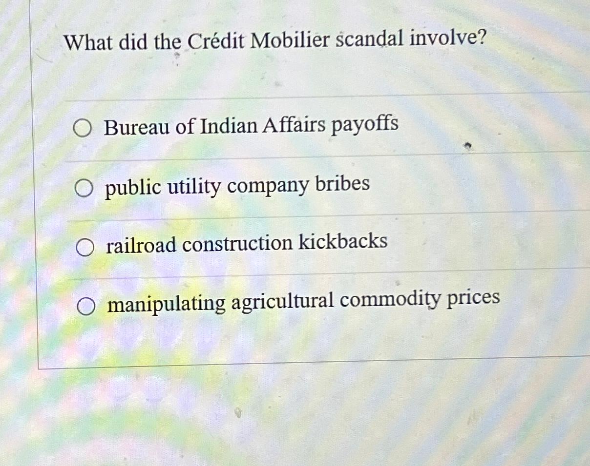 Solved What did the Crédit Mobilier scandal involve?Bureau | Chegg.com