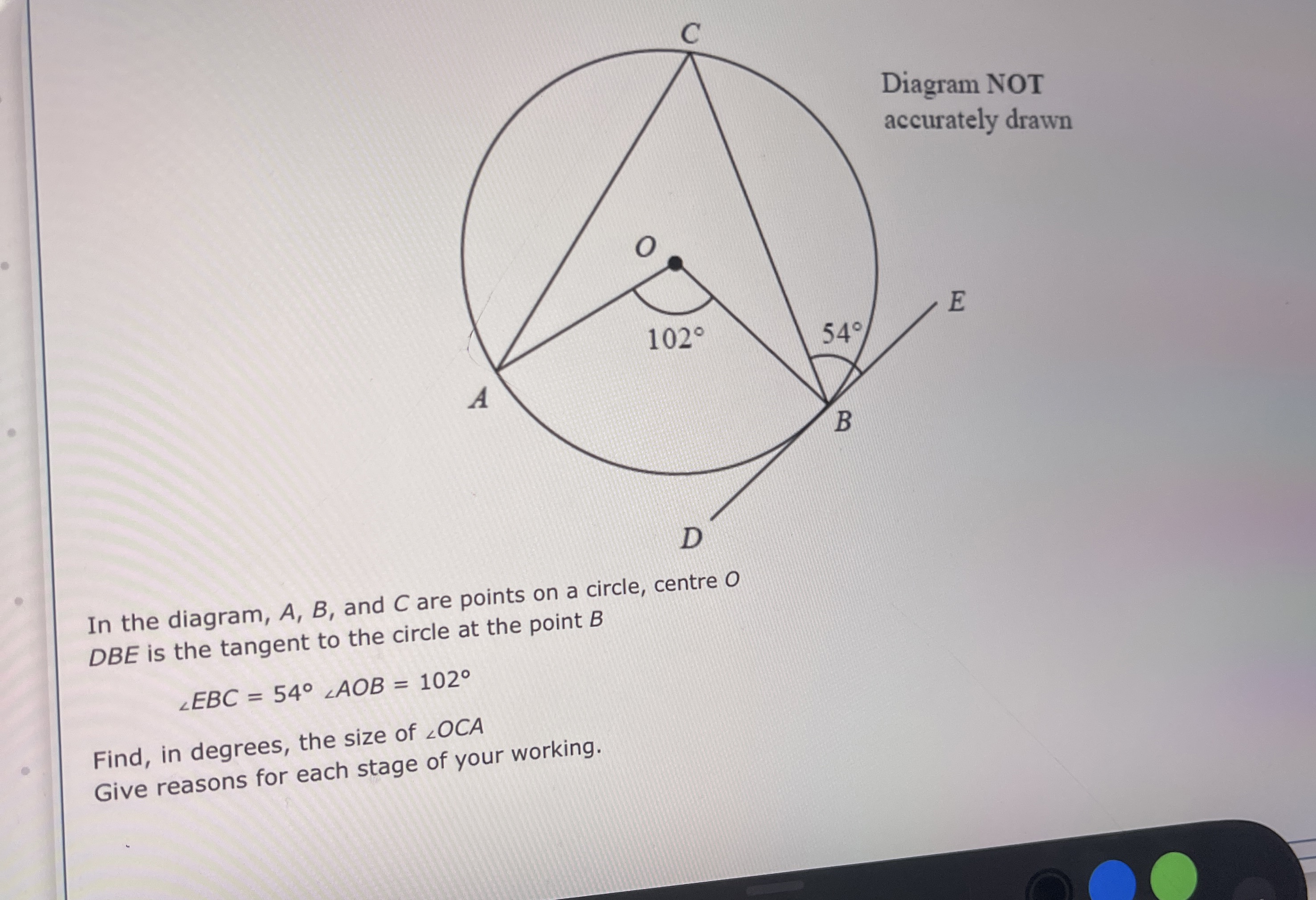 Solved In the diagram, A,B, ﻿and C ﻿are points on a circle, | Chegg.com