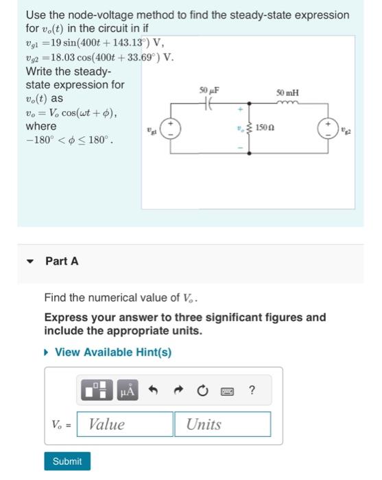 Solved Use the node-voltage method to find the steady-state | Chegg.com