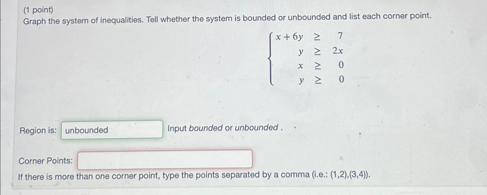 Solved (1 ﻿point)Graph the system of inequalities. Tell | Chegg.com