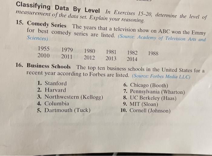 Solved Classifying Data By Level In Exercises 15-20, | Chegg.com