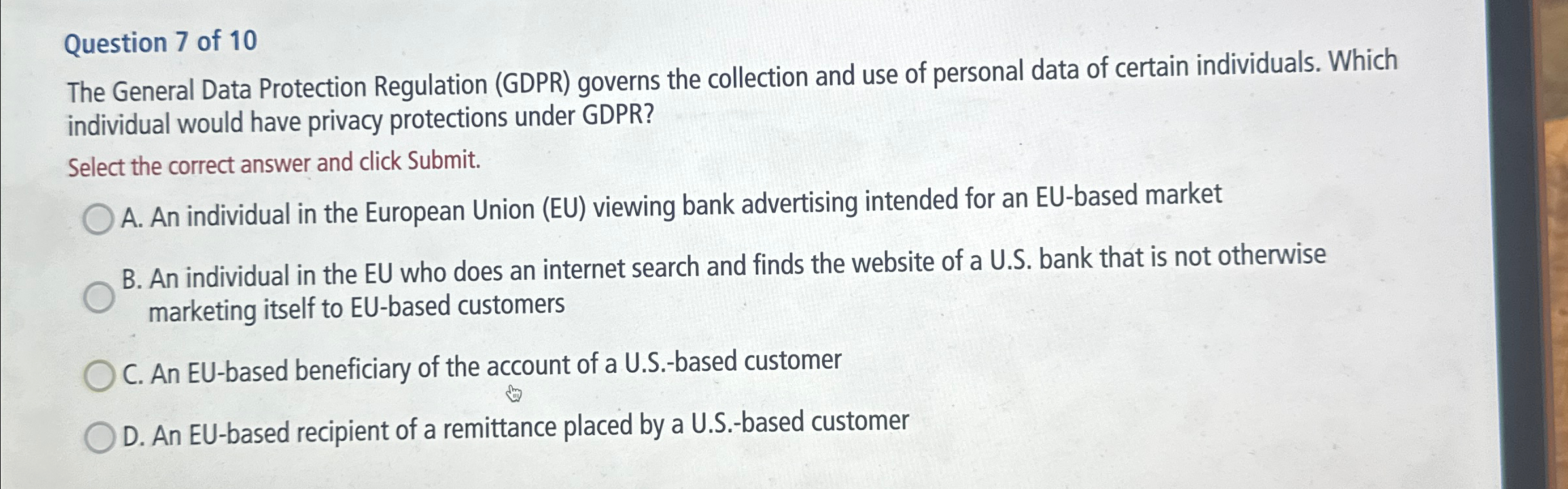 Solved Question 7 ﻿of 10The General Data Protection | Chegg.com