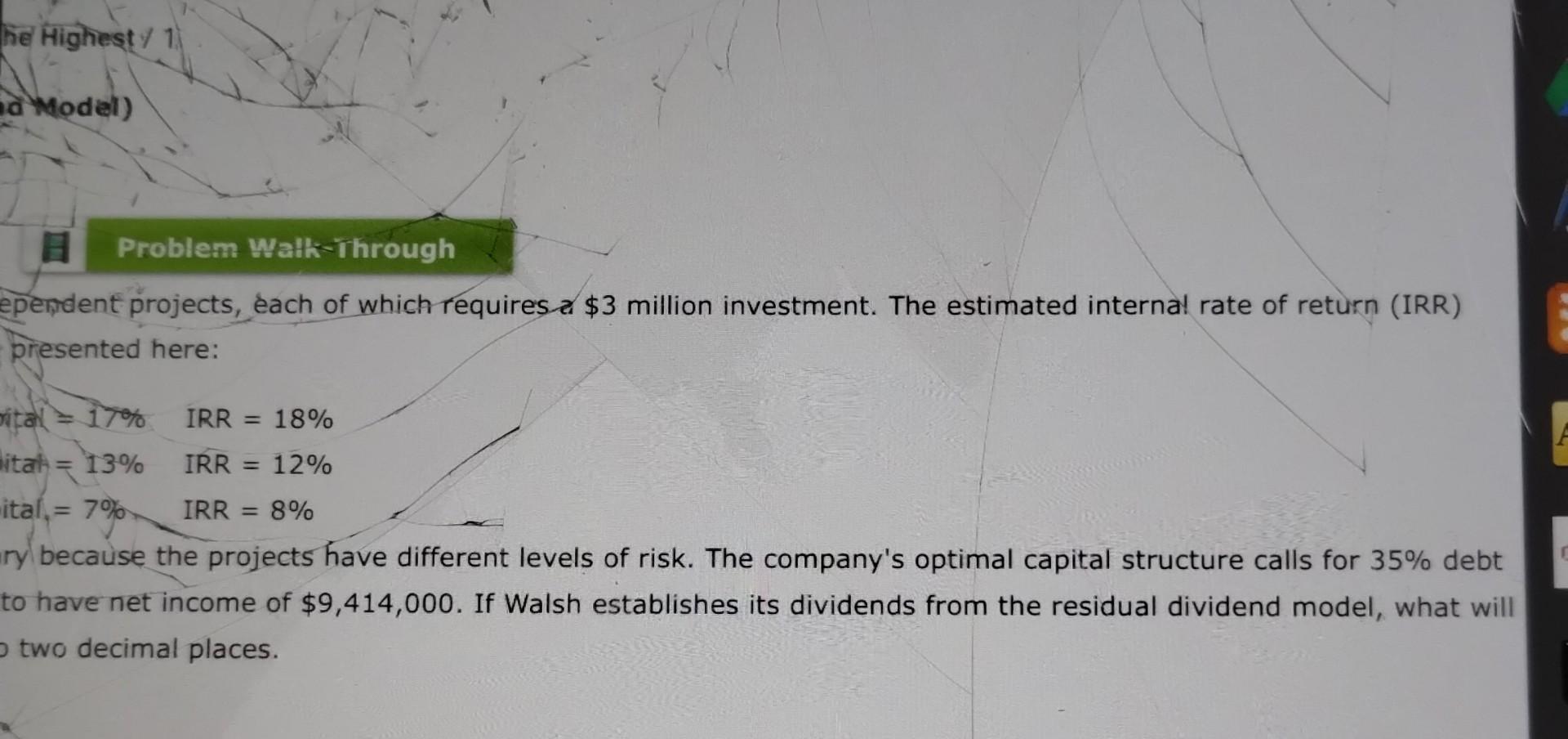 Solved 2. Problem 15.06 (Residual Dividend Model) Walsh | Chegg.com