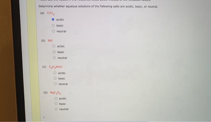 Solved Determine whether aqueous solutions of the following | Chegg.com