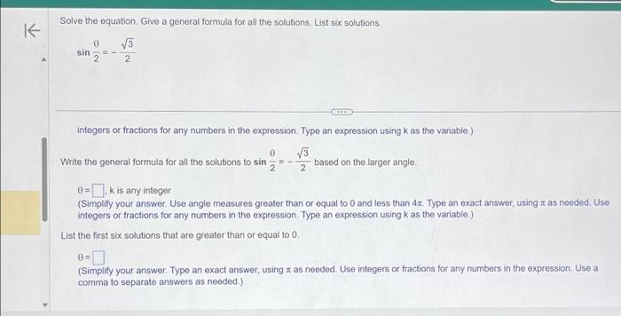 Solved Solve the equation. Give a general formula for all | Chegg.com
