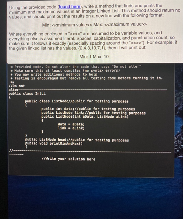 Solved This must be written in java, and the "provided code" | Chegg.com