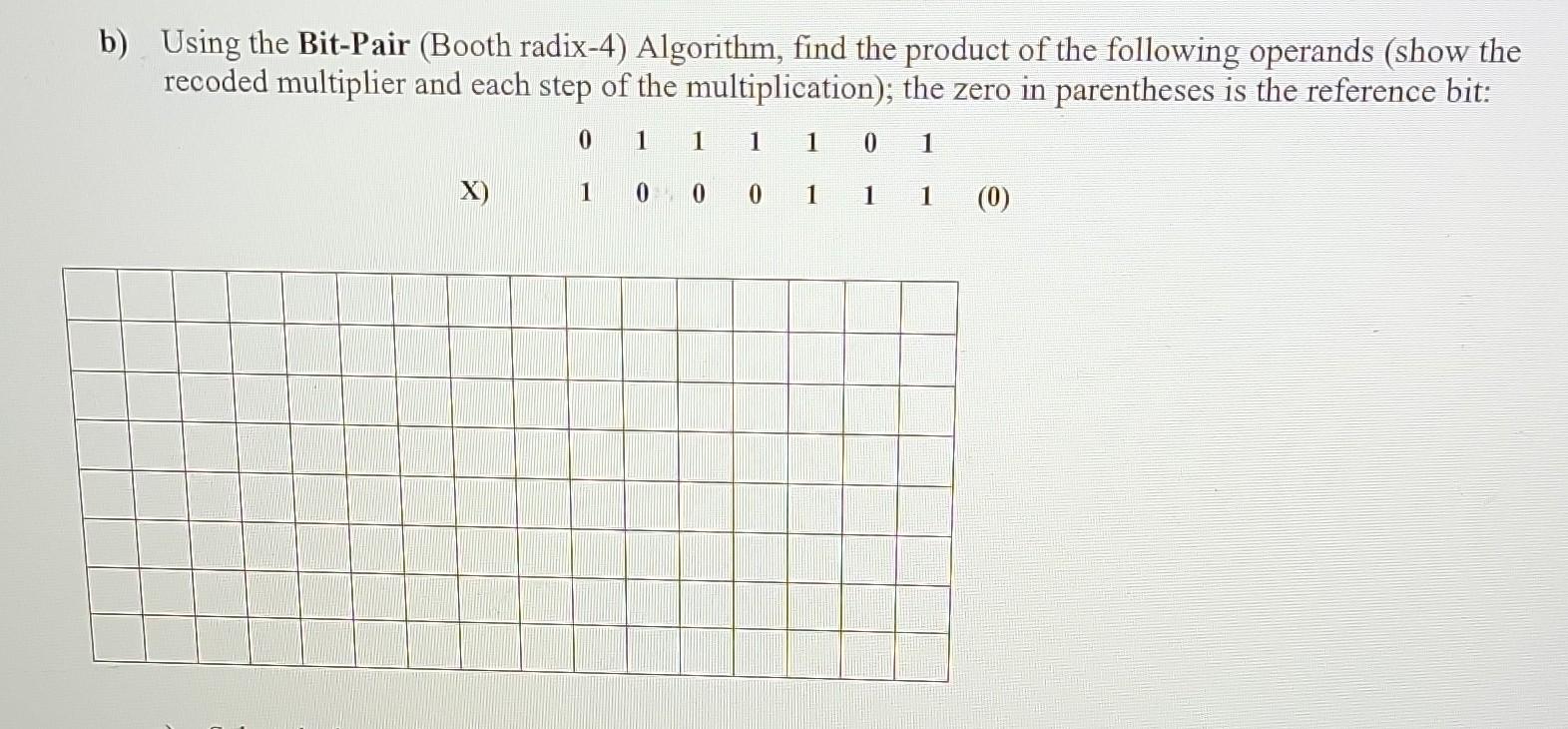 Solved b) Using the Bit-Pair (Booth radix-4) Algorithm, find | Chegg.com