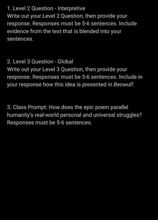 Solved 1. Level 2 Question - Interpretive Write out your | Chegg.com