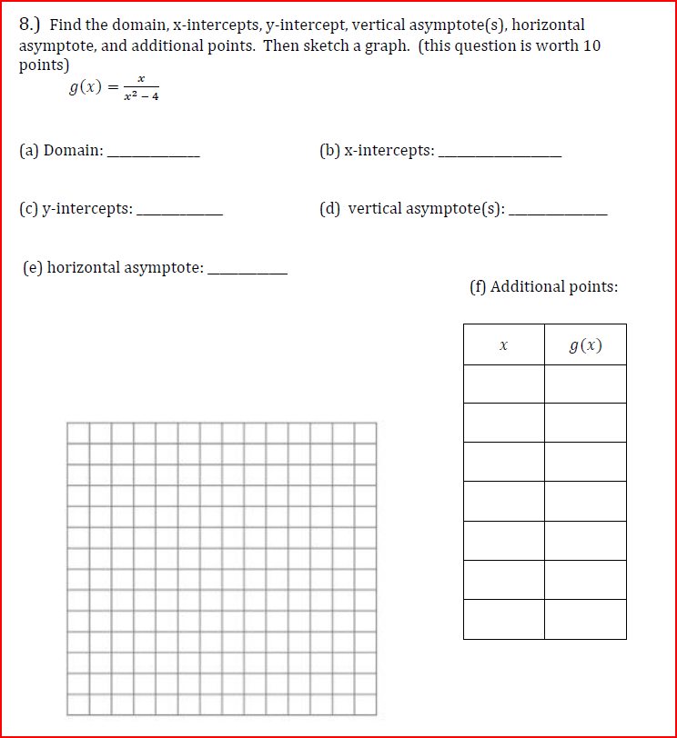 Solved 8.) ﻿Find the domain, x-intercepts, y-intercept, | Chegg.com