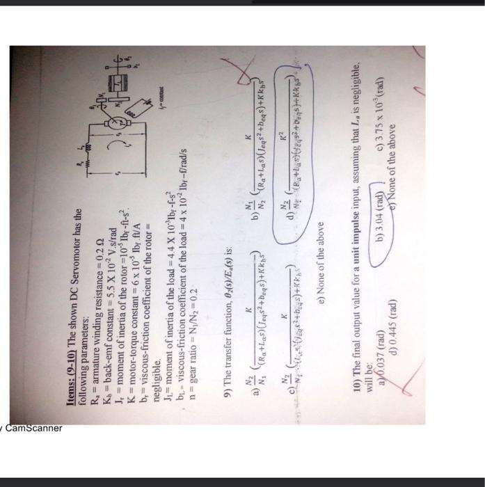 Solved Items: (9-10) The shown DC Servomotor has the | Chegg.com