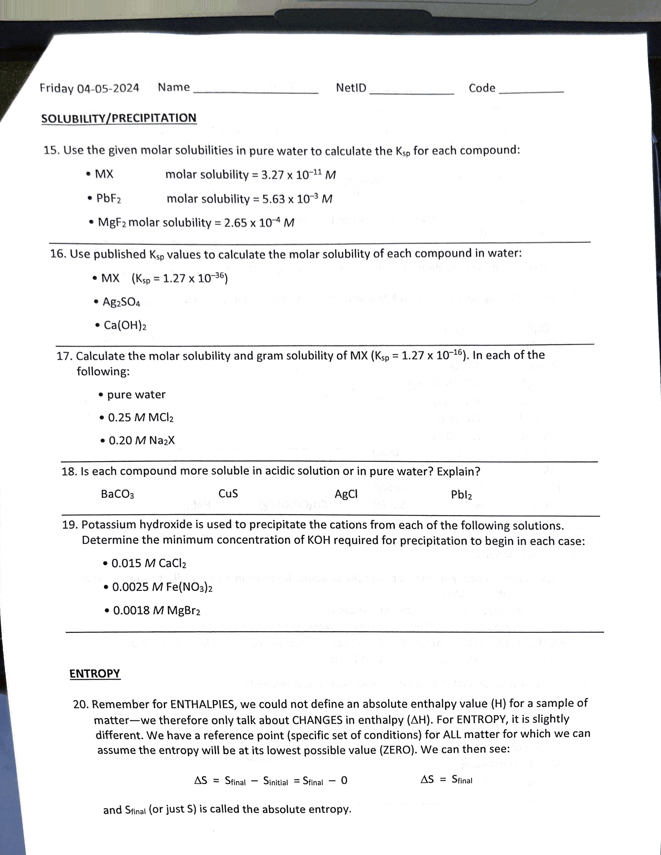 Solved [You will need to look up Ka,Kb,Ksp ﻿values; on the | Chegg.com
