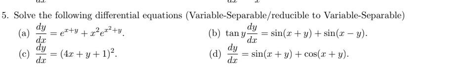 Solved Solve The Following Differential Equations