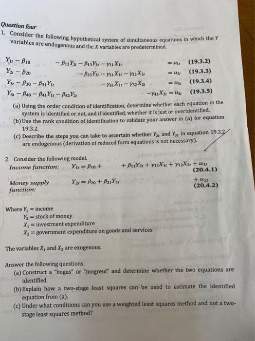 Solved Question four 1. Consider the following hypothetical | Chegg.com