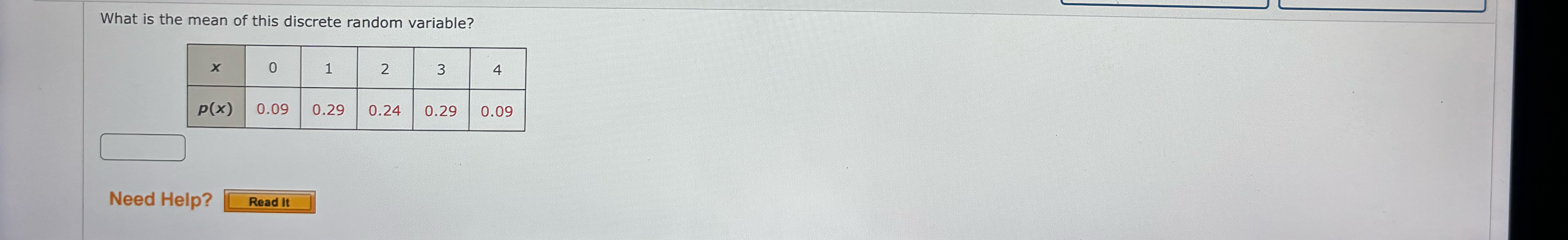 Solved What is the mean of this discrete random | Chegg.com