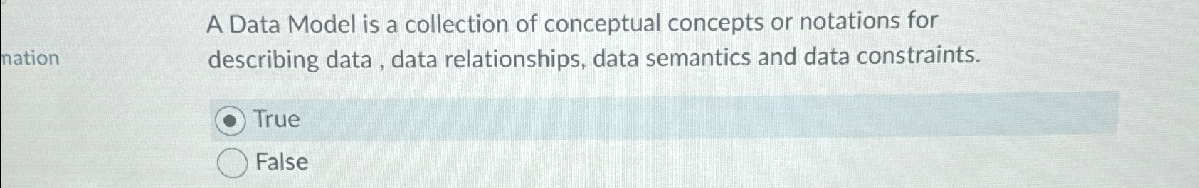 Solved A Data Model is a collection of conceptual concepts | Chegg.com