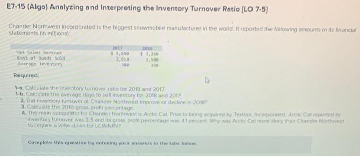 Solved E7-15 (Algo) Analyzing and Interpreting the Inventory | Chegg.com