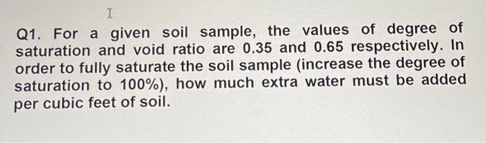 Solved Q1. For a given soil sample, the values of degree of | Chegg.com