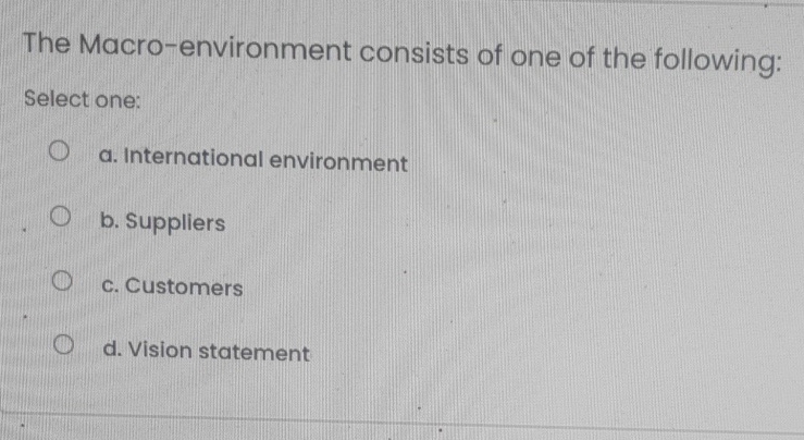Solved The Macro-environment consists of one of the | Chegg.com