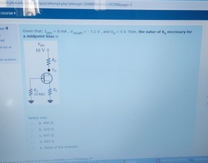 Solved course >Given that: , ﻿and VD=5V. ﻿Then, the value of | Chegg.com