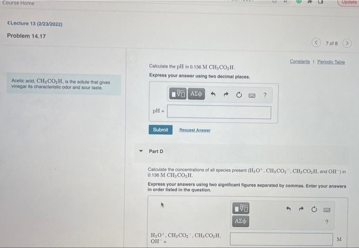 Solved Constants 1 Periodic Table Calculate the pH in 1.36 | Chegg.com