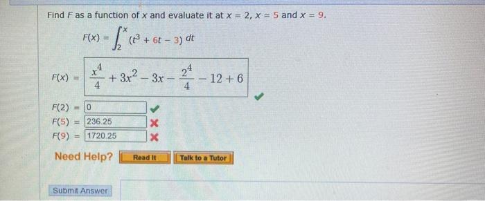 Solved Find Fas a function of x and evaluate it at x = 2, x | Chegg.com