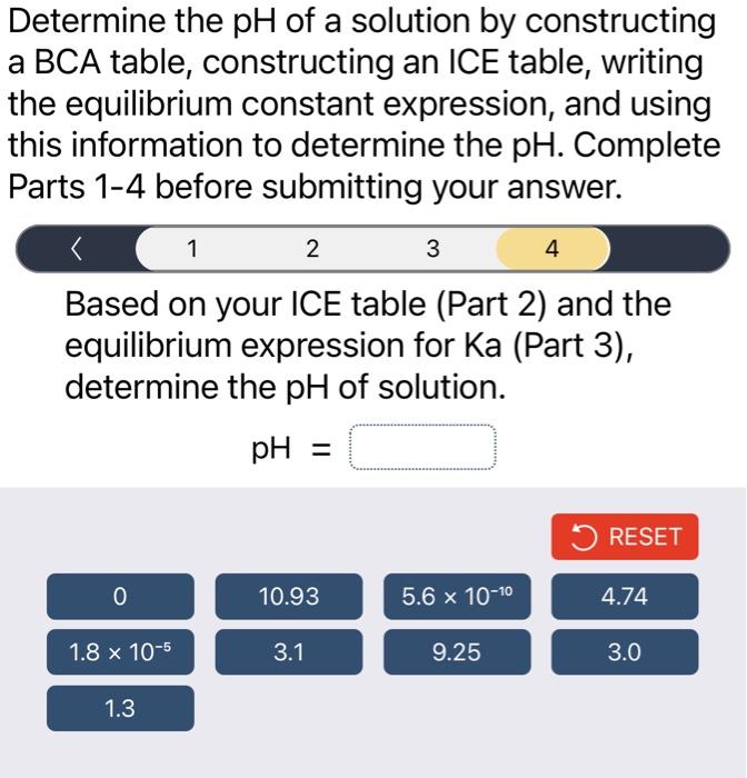 Solved Determine the pH of a solution by constructing a BCA | Chegg.com