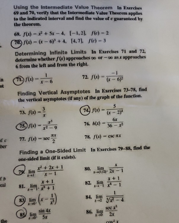 Solved Using the Intermediate Value Theorem In Exercises 69 | Chegg.com