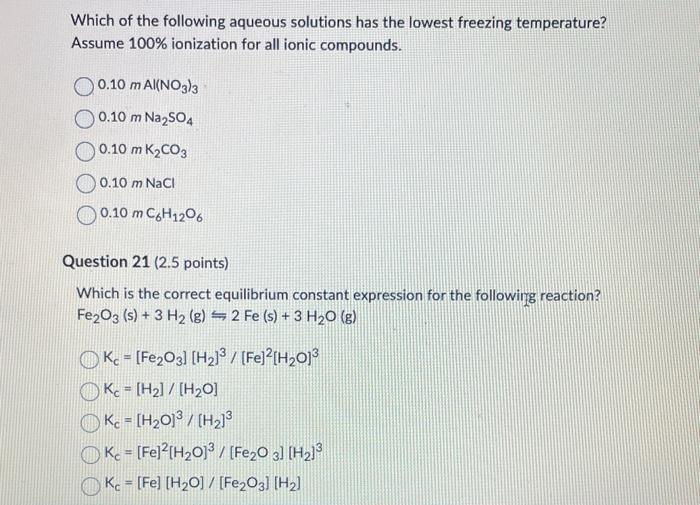 Solved Which of the following aqueous solutions has the | Chegg.com