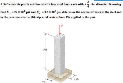 Solved A 5=ft concrete post is reinforced with four steel | Chegg.com