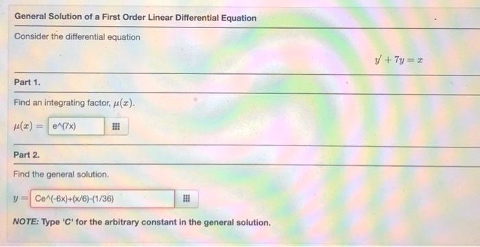 Solved General Solution of a First Order Linear Differential | Chegg.com