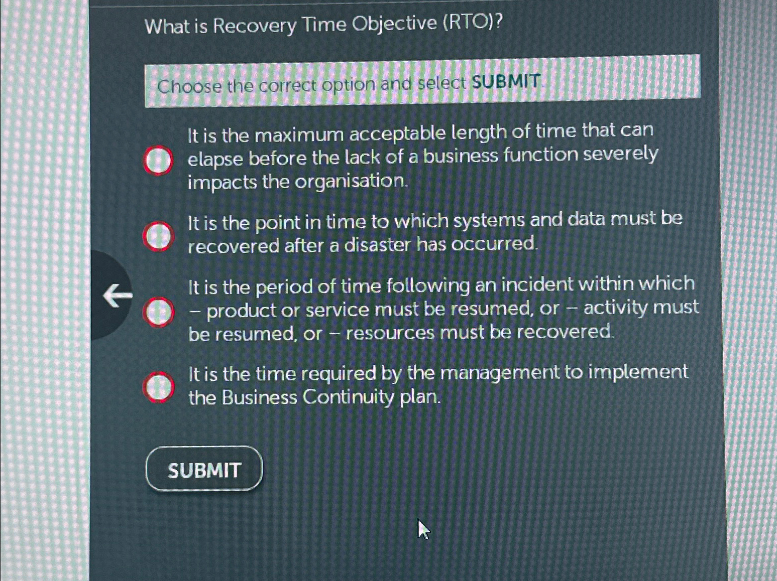 Solved What is Recovery Time Objective (RTO)?Choose the | Chegg.com
