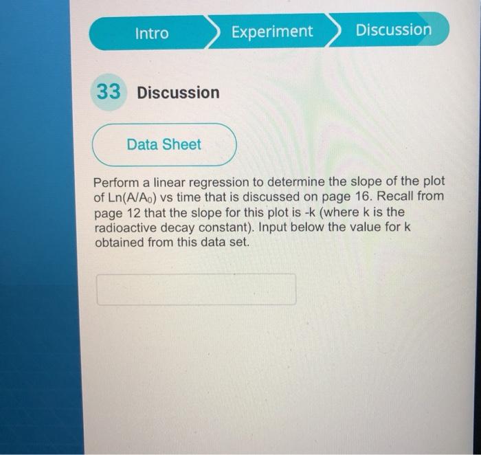 Solved Intro Experiment Discussion 33 Discussion Data Sheet | Chegg.com