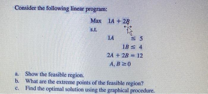Consider the following linear program: Max 1A + 2B | Chegg.com