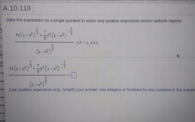 Solved Write the given expression as a single quotient in | Chegg.com