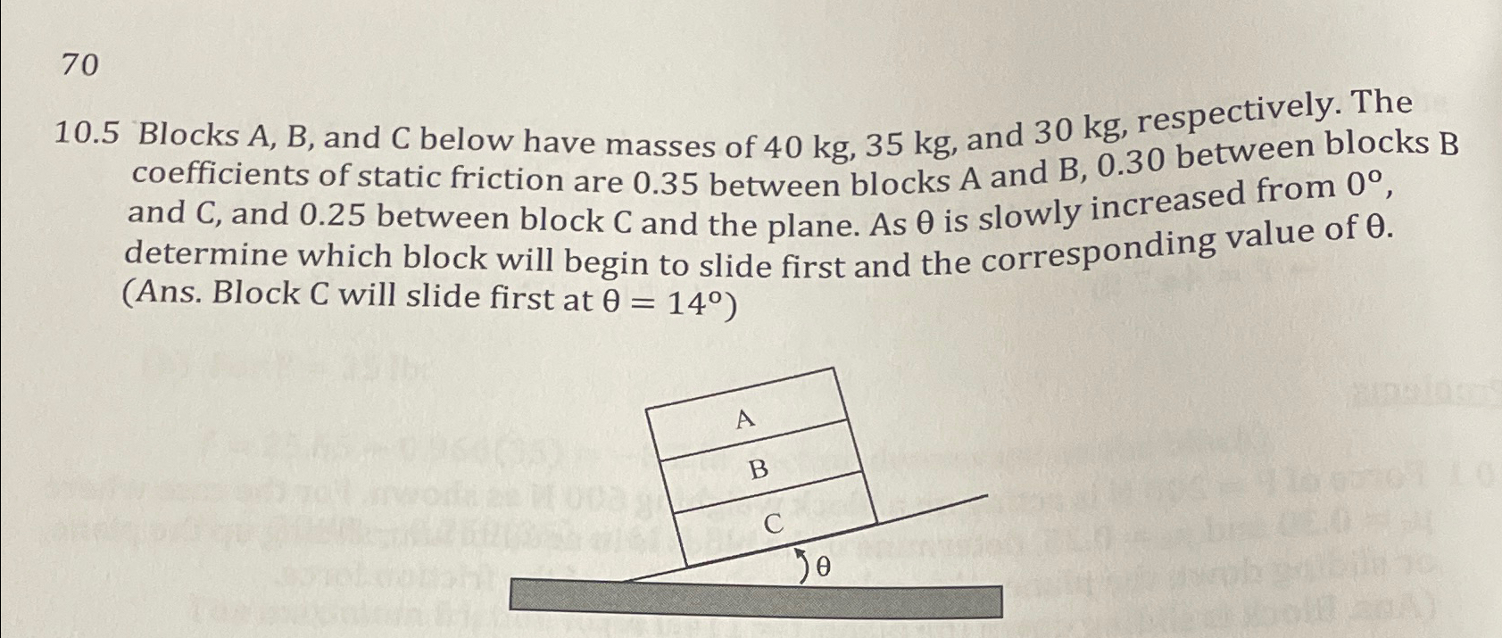 Solved 70\\n10.5 Blocks A,B, and C below have masses of | Chegg.com