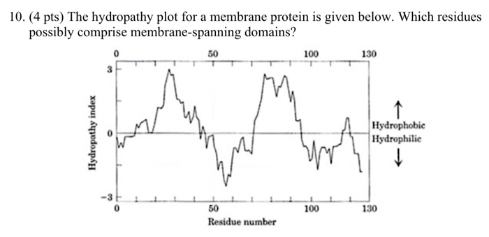 Solved 10. (4 pts) The hydropathy plot for a membrane | Chegg.com