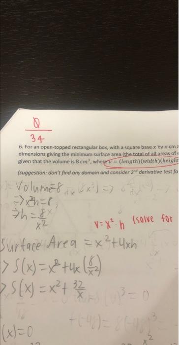 Solved 6. For an open-topped rectangular box, with a square | Chegg.com