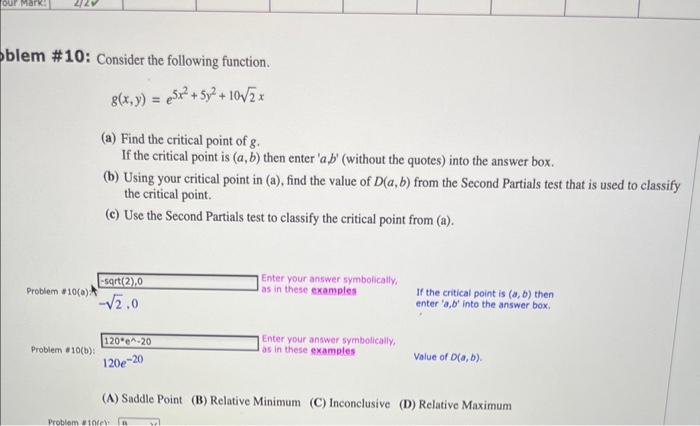 Solved blem \#10: Consider the following function. | Chegg.com
