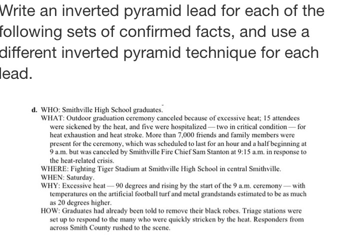 Solved Write an inverted pyramid lead for each of the | Chegg.com