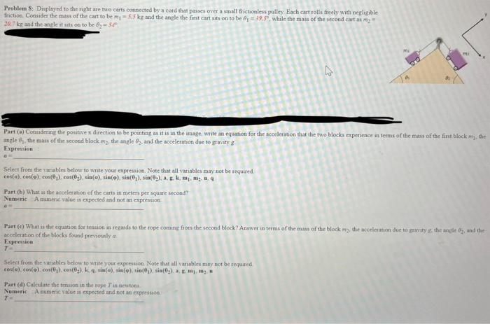Solved Problem 8: Displayed to the right are two carts | Chegg.com